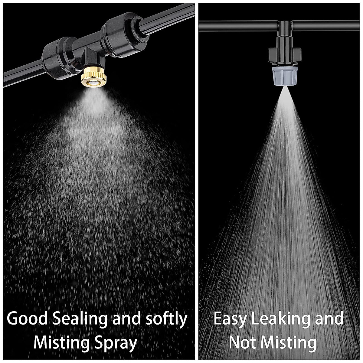 20 Pack Brass Mister Nozzles with 20 Pack Misting Nozzle Tees with 2 Pack End Plugs for Outdoor Cooling System Patio Misting System