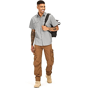 Anteef Men's Short Sleeve Fishing Hiking UPF 50+ Safari Shirts, Quick Dry SPF UV Sun Protection Cooling Shirts(5031 Light Gray M)