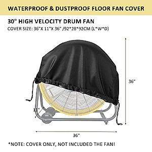 KINPEE Industrial Fan Cover, Waterproof & Dustproof Cover for 30" High Velocity Movement Heavy Duty Drum Fan, Heavy Duty Outdoor Floor Fan Cover, 600D Oxford Fabric, Fits up to 36x11x36 inches(Black)
