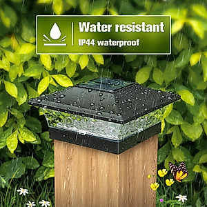 VOLISUN Solar Post Cap Lights Outdoor 4x4/6x6 Wooden/Vinyl Fence Post Cap Lights Solar Deck Post Lights Patio Garden,Warm White 2 Lighting Modes Waterproof,ABS Shell Lens Black (6 Pack)