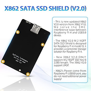 GeeekPi for Raspberry Pi 4,X862 V2.0 M.2 NGFF SATA SSD Storage Expansion Board with USB 3.1 Connection Support Key-B 2280 SSD Only