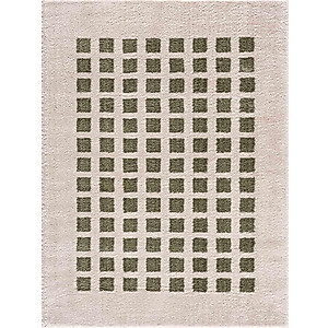 Hauteloom Baback Checkered Area Rug - Modern Geometric Square Tiles Carpet for Living Room, Kids Room, Nursery - Machine Washable - High Pile - Peach, Lime Green - 7'10" x 10' (8x10 Area Rug)
