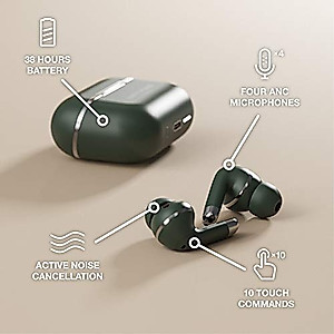 Happy Plugs Air 1 ANC – Premium Quality True Wireless Bluetooth Earbuds – Charging Case & Built-in Microphones – Excellent Active Noise Cancelling – 38 Hours Battery Life - Green