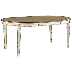 Signature Design by Ashley Realyn French Country Oval Dining Room Extension Table, Chipped White