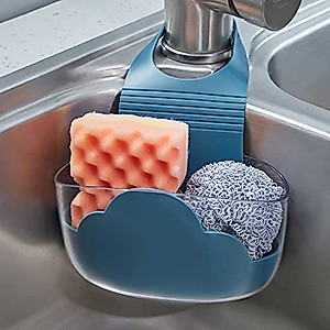 Sink Caddy Sponge Holder Sink Sponge Organizer, Cloud Hanging Kitchen Adjustable Strap Faucet Caddy (2 Pack, Blue)