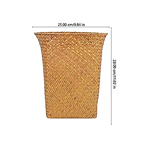 Zerodeko Baskets Wicker Waste Basket Woven Trash Can Straw Garbage Bin Rattan Rubbish Container Rustic Storage Basket Laundry Hamper Flower Pot for Kitchen Home Office (Light Brown) Storage Cubes