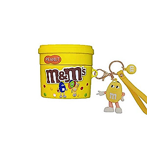 Cute Silicone Yellow M Beans Chocolate Peanut Case Compatible withAirpods Pro Headphones Cover with a Cute Yellow M Bean Keychian for Girls
