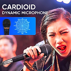 HOTEC Premium Vocal Dynamic Handheld Microphone with 19ft Detachable XLR Cable and ON/Off Switch (Metal Black) (H-W07)