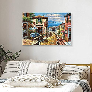 UTOP-art Italian Cityscape Abstract Wall Art Artwork: Mediterranean City Italy Street Towns Picture Painting on Canvas for Paris Cafe Room