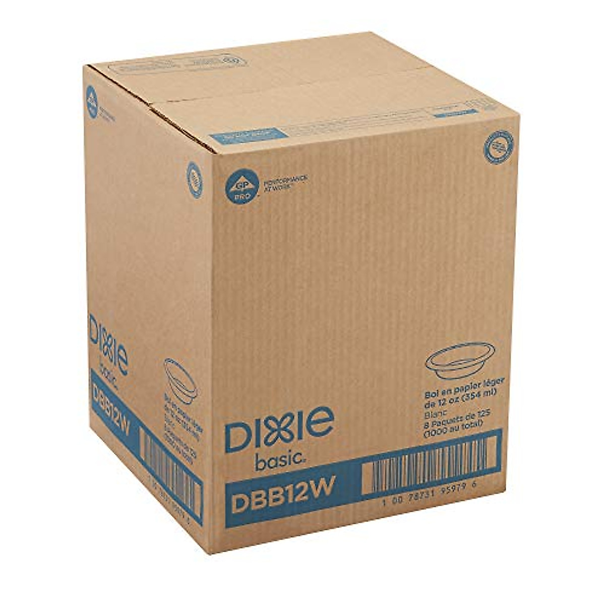 Dixie Basic 12Oz. Light-Weight Disposable Paper Bowls By GP PRO (Georgia-Pacific); White; DBB12W; 1000 Count (125 Bowls Per Pack; 8 Packs Per Case)