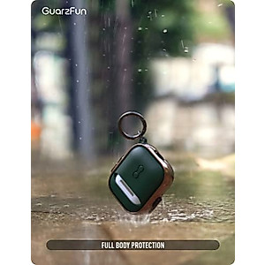GuarzFun case for AirPods 1st & 2nd Case, Secure Lock Airpod case with Lock lid Keychain Clip, Full Body Hybrid Material Protective Cover for Men Women (Rose Golden + Green)