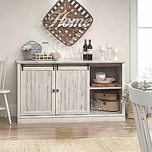 Sauder Barrister Lane Credenza, for TVs up to 60", White Plank finish