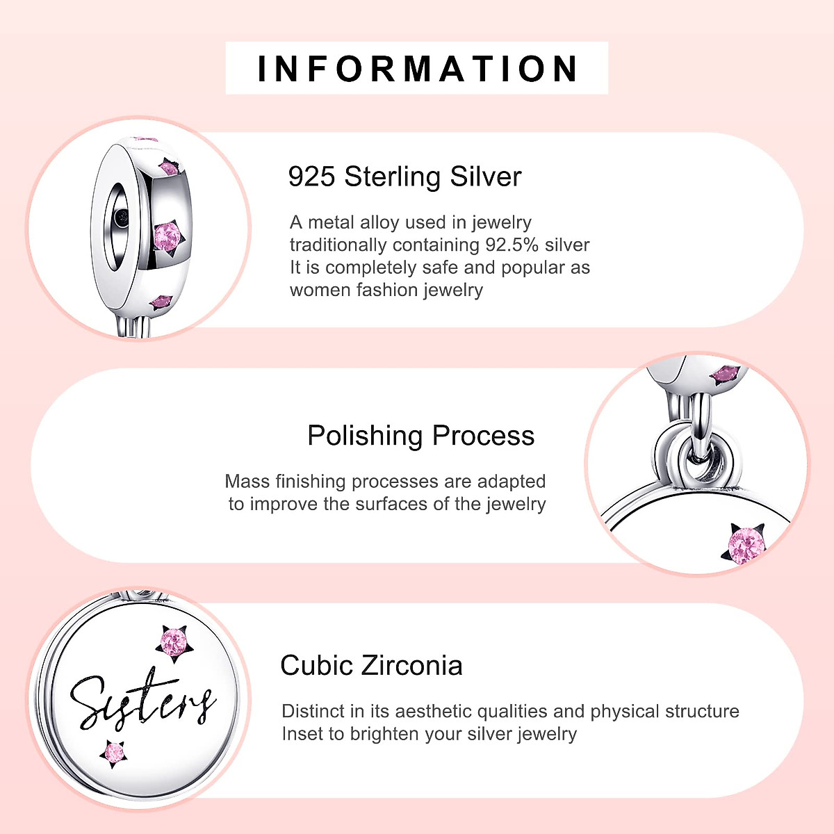 EZ Tuxedo Forever Sister Dangle Charms 925 Sterling Silver Bead for Bracelets