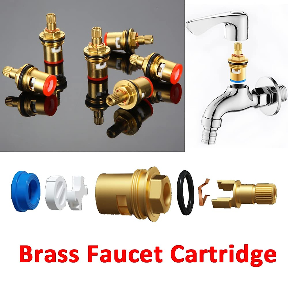 Faucet Ceramic Stem Cartridge Valve, G1/2" Brass Tap Ceramic Disc Cartridge Replacement for Bothroom Kitchen (Type A1- H44mm)