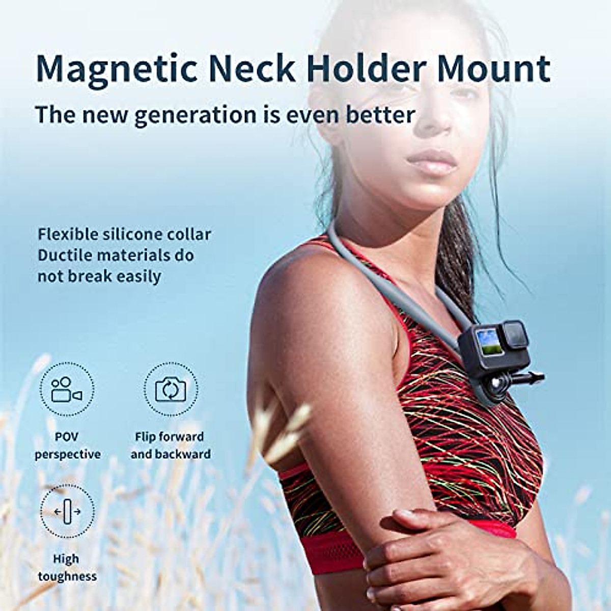 TELESIN Magnetic POV Neck Selfie Holder with Phone Clip Vertical Mount Kit, Hand Free Video Vlog Necklace Lanyard Body Strap Attachment for GoPro Max Hero Insta360 DJI Action iPhone Android
