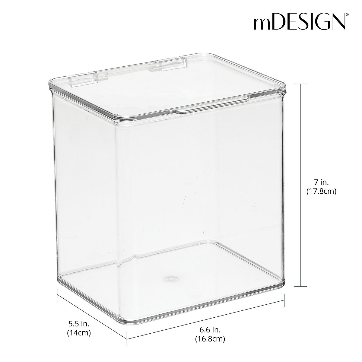 mDesign Plastic Stackable Box Food Storage Container Box with Hinged Lid - for Kitchen, Pantry, Cabinet, Fridge/Freezer - Deep Organizer Box for Snacks, Produce, Pasta - Clear