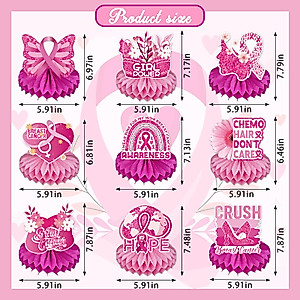 Glodecart 9PCS Breast Cancer Awareness Honeycomb Table Centerpiece for Home, Fight Cancer Theme Pink Ribbon Breast Cancer Table Topper Centerpiece Decorations for Table Decor Charity Party Supplies