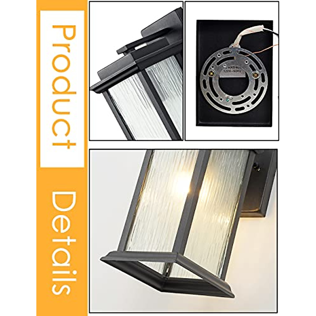 VOCLDFA Outdoor Wall Lantern Waterproof Wall Mount Light Fixture Outdoor Wall Porch Light with Bark Grain Glass, E26 Base Outdoor Wall Sconce in Matte Black for House Wall, Patio, Doorway