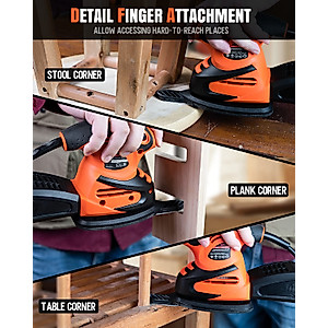 DWT Detail Sander, 1.5A 15000 OPM Electric Sander with 24pcs Sandpapers, Efficient Dust Collection System & Detail Finger Attachment, Soft Grip Handle, Compact Hand Sander for Woodworking