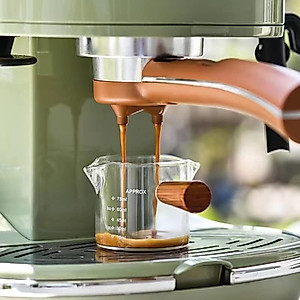 DEESUNG 2 Pack - Espresso Shot Glasses, Double Spouts, High Borosilicate Glass Material with Wood Handle, 2 OZ (75 ml) Capacity, Multiple Functions, Coffee Cup, Honey jar, Salad jar