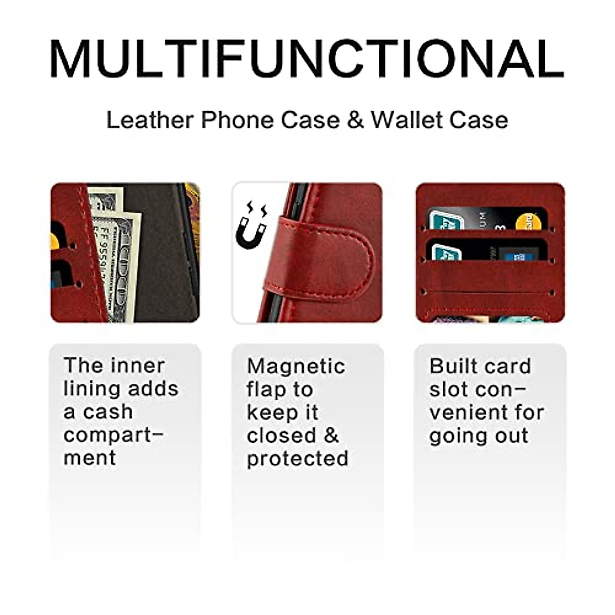 Case for Oppo Realme 7 Pro, Magnetic PU Leather Wallet-Style Business Phone Case,Fashion Flip Case with Card Slot and Kickstand for Oppo Realme 7 Pro Sun Kissed Leather 6.4 inches-Red