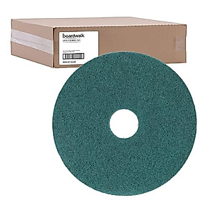 Boardwalk Heavy-Duty Scrubbing Floor Pads, 16" Diameter, Green, 5/Carton