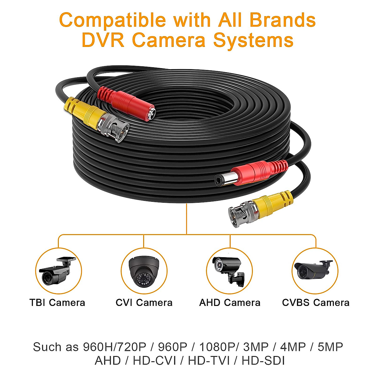WILDHD BNC Cable 4x100FT, All-in-One Siamese Video and Power Security Camera Wire, Camera Cable for All Max 5MP HD CCTV DVR Surveillance System (100FT 4PACK, Black)