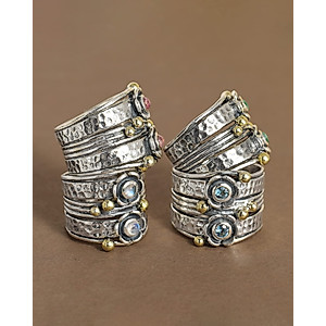 YoTreasure Moonstone 925 Sterling Silver Brass Wide Band Statement Ring Jewelry