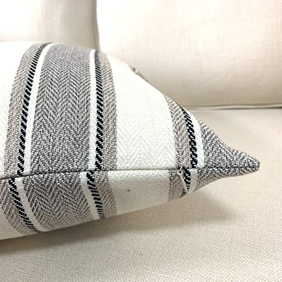 BLUETTEK Cool Stripe Pillow Cases Cotton Linen Square Decorative Throw Cushion Cover 18 Inches by 18 Inches (Light Gray)
