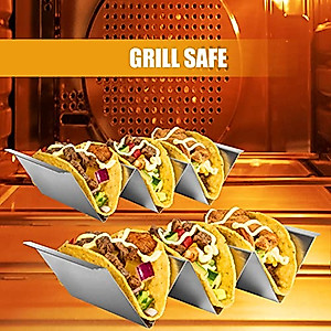 Taco Holders Set of 6, Taco Stand, Stainless Steel Taco Holder, with Easy-Access Handle, Each Can Hold 2 To 3 Tortillas, Oven Safe for Baking, Dishwasher and Microwave Safety