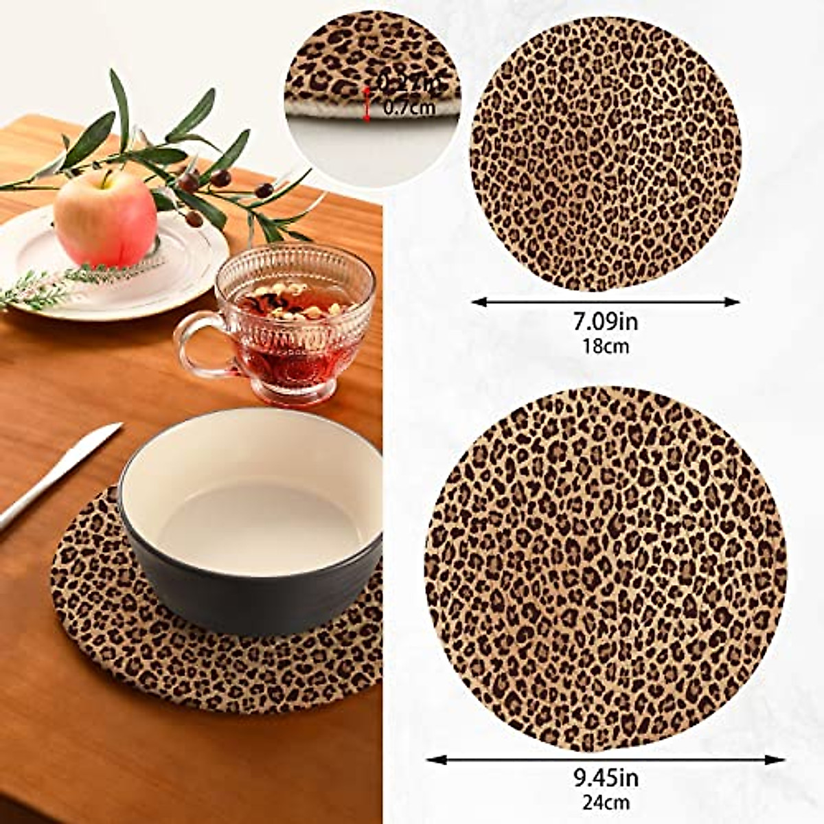 Leopard Classic Pattern Trivets Mat for Hot Dishes Pots Pans Potholders Set of 2 Pcs Round Holder Hot Pads for Table Cotton Thread Weave Resistant Kitchen Cooking