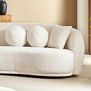 KEVINSPACE 124.5" Oversized Sofa Modular Cloud Sectional Sofa Couch Curved Sofa Comfy Teddy Fabric Deap Seat Sectional Couch with 5 Pillows Modern Luxury Sofá for Living Room Furniture Set Beige