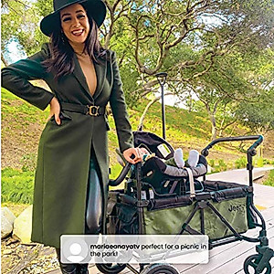 Jeep Deluxe Wrangler Stroller Wagon by Delta Children - Includes Cooler Bag, Parent Organizer and Car Seat Adapter, Black/Green