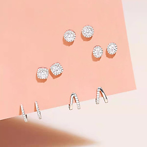 EAMTI 925 Sterling Silver Hoop Earrings For Women CZ Cubic Zirconia Half Hoop Earrings Small Split Huggie Hoop Earrings Hypoallergenic