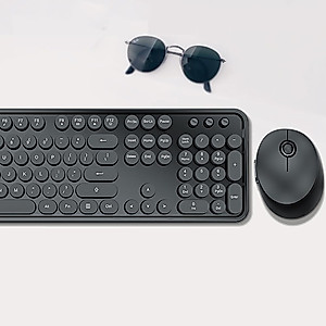 STIVIC Wireless Keyboard and Mouse Combo, Retro typewriter Style Keyboard with Round Keycaps, 2.4GHz Dropout-Free Connection Mouse with 3 Adjustable DPI for Windows Notebook PC (Black1)