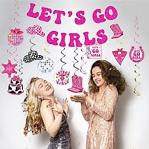 Let's Go Girls Birthday Decorations - NOVBAUB 26PCS Preppy Y2k Hot Pink Party Swirls Bachelorette Party Decorations Disco Cowgirl Hanging Swirls Whirl Streamers Party Decor for Women Girls