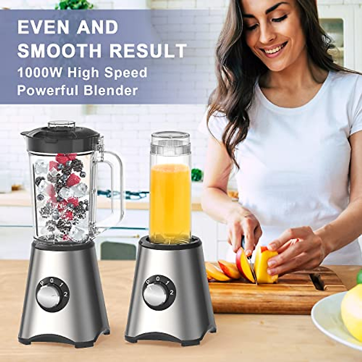 Vermark 1000W Professional Blender - Crush Ice, Puree, & Blend Shakes with 40oz & 20oz Cups, 3-Speed Control, Portable with To-Go Lids, BPA-Free, Easy Clean