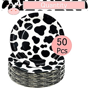 SietDESEO 50 PCS Cow Print Plates 7 Inch Cow Paper Plates for Birthday Party Baby Shower Decoration Disposable Party Plates
