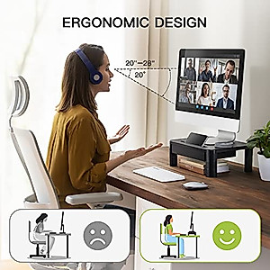 LORYERGO Monitor Stand Height Adjustable, Monitor Stand with Drawer, Computer Stand with Cellphone Holder, Monitor Riser, Monitor Stand Riser, Monitor Stand with Storage, Laptop Stand for Desk