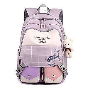 Girls Plaid Aesthetics Backpack Teens Lightweight Casual Bookbag Kawaii Travel Bag with Cute Accessories Schoolbag