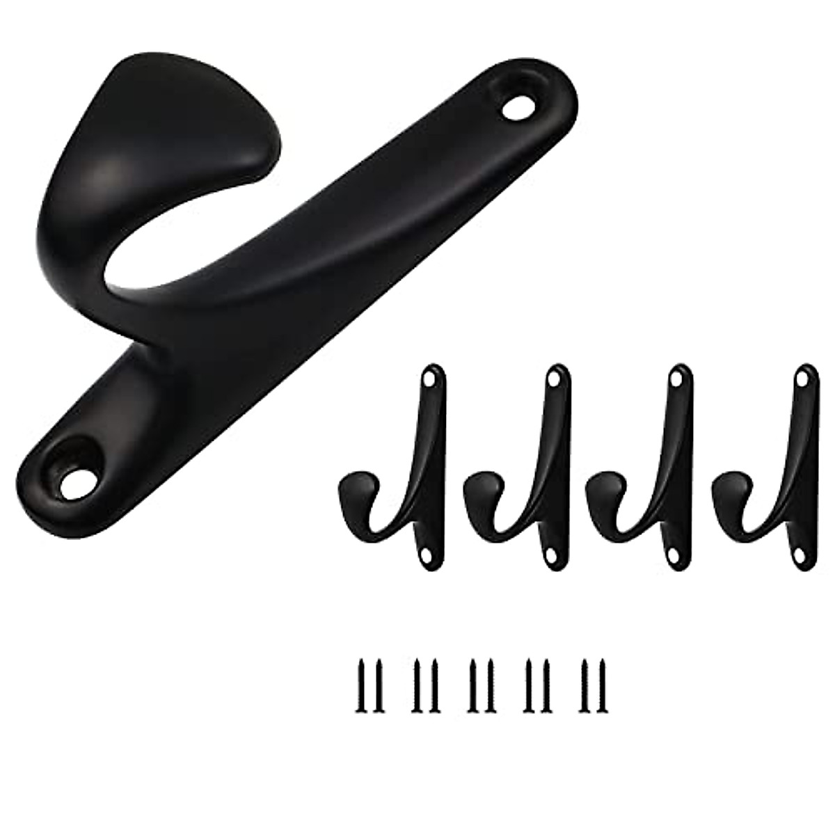 DECMATE 5 Packs Heavy Duty Wall Mounted Coat Hooks with 10 Screws Hardware Contemporary Metal Single Hooks Flat Black for Hanging Coat, Scarf, Bag, Towel, Cap, Cup, Hat …