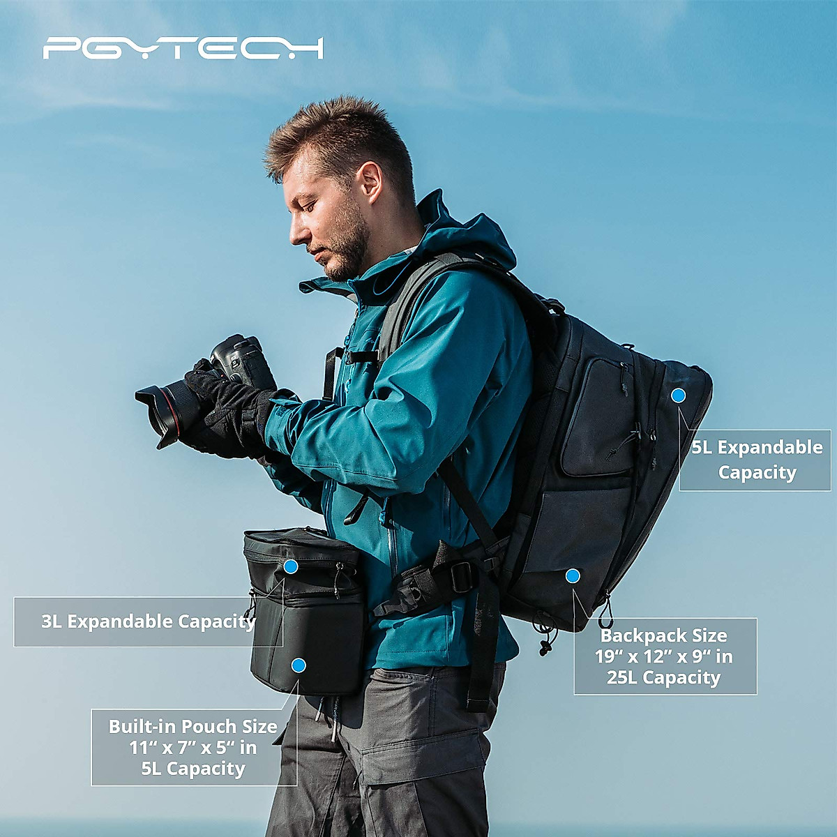 PGYTECH OneMo Camera Bag Backpack 25L with Shoulder Bag for DJI AVATA,Mini 3 Pro, Mavic 3, Air 2S, FPV, Sony, Canon, Nikon, Drone, Mavic 2/Air 2, OSMO Action/Pocket, DSLR/SLR Mirrorless, Camera Tripod