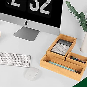 YOUEON Set of 6 Bamboo Drawer Organizer Storage Box, Adjustable Cutlery Tray Utensil Tray Silverware Organizer Multi-Use for Desk, Closet, Bathroom, Office, Makeup, Jewelry