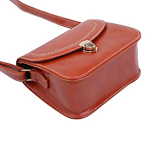 TrendsBlue Solid Color Small PU Leather Flap Clutch Crossbody Shoulder Bag, Orange Brown