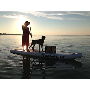 Tower Xplorer Inflatable 14' Stand Up Paddle Board - (8 Inches Thick) - Universal SUP Wide Stance - Premium SUP Bundle (Pump & Adjustable Paddle Included) - Non-Slip Deck - Youth and Adult