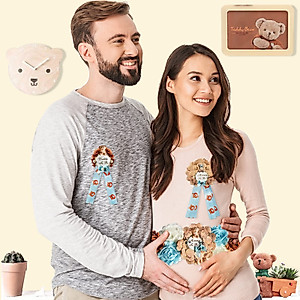 Hombae Blue Teddy Bear Maternity Sash Belt for Baby Shower Mommy To Be & Daddy To Be Badge Corsage Pin Set for Teddy Bear Baby Shower Decorations Supplies