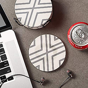 LIFVER Coasters for Drinks, Absorbent Coaster Set of 6 with Cork Base, Farmhouse Living Room Decor for Home, Ceramic Drink Coasters for Cold Drinks Wine Glasses Cups Mugs, Grey-line