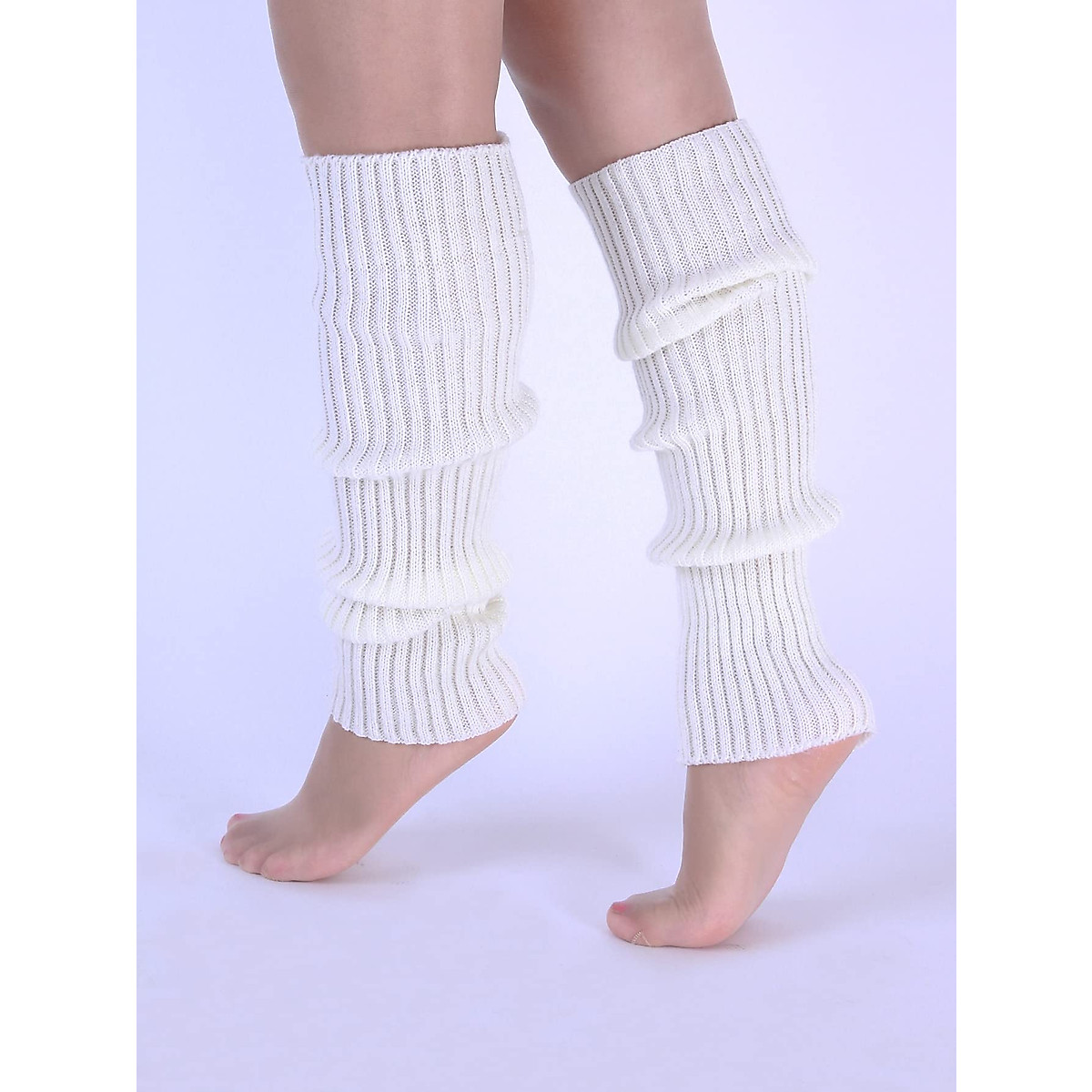 Verdusa Women's Solid Rib Knit Leg Warmers White one-size
