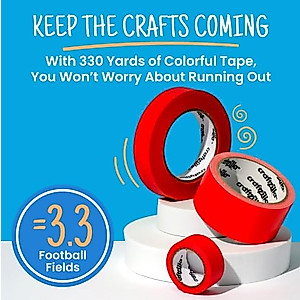 Craftzilla Colored Masking Tape – 6 Jumbo Rolls – 990 Feet x 1 Inch of Colorful Craft Tape – Vibrant Rainbow Color Teacher Tape, Great for Art, Lab, Labeling & Classroom Decorations