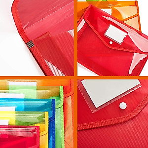 7 Pack A4 Plastic Wallet Folder Envelopes with Closure and Label Pocket, 2.8" Expansion, Letter Size, Clear Poly File Folders Holder Documents Organizer Expandable for School Home Work Office